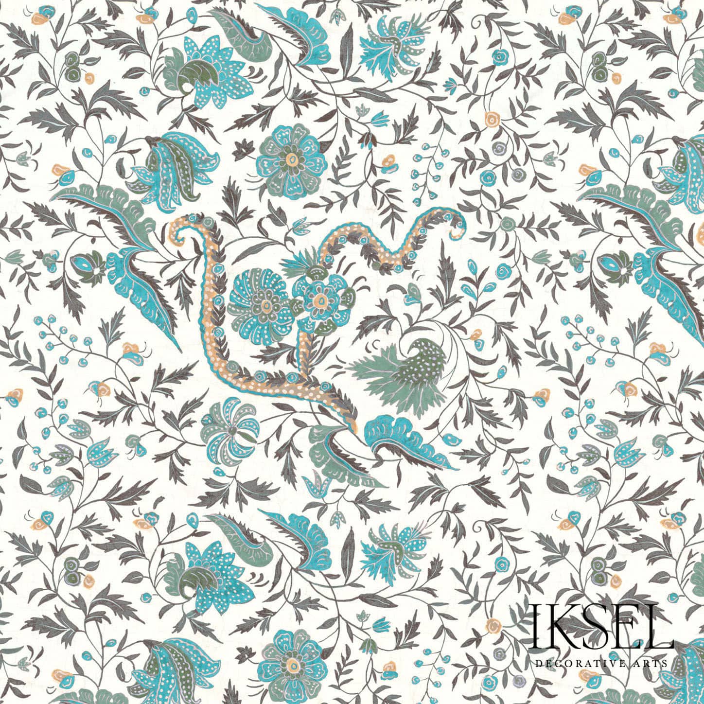 Contemporary wallpaper - RW306 Indienne cr53 Turquoise - Iksel ...