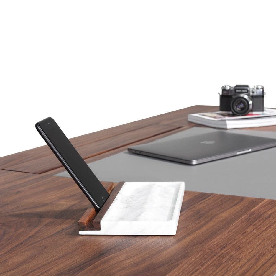 Walnut desk organizer - Tech-Tray - hatt - ash / oak / marble