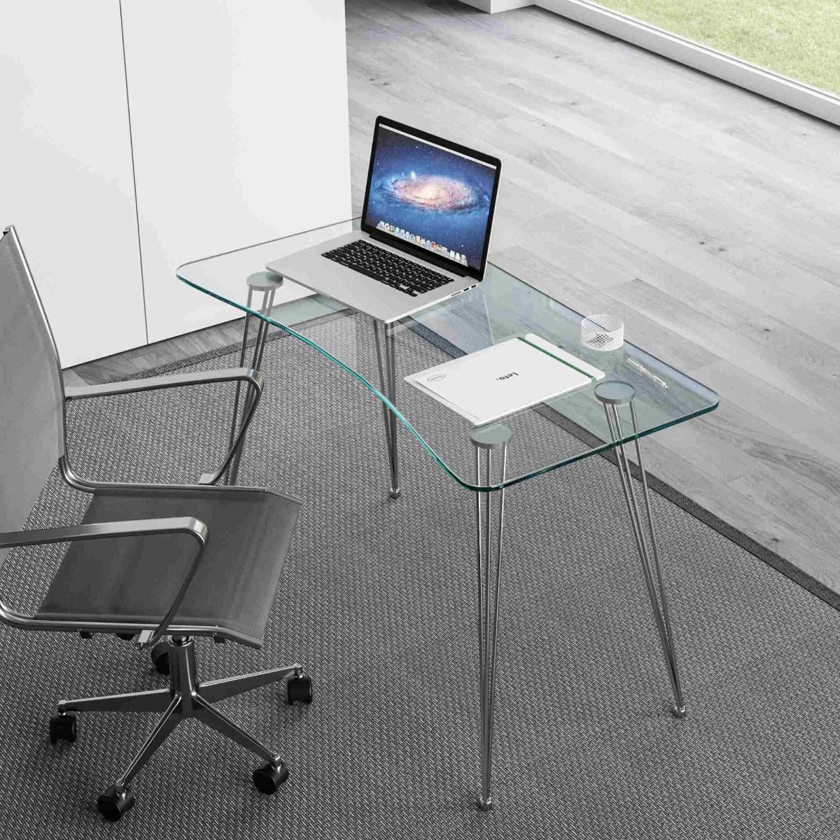 Desk with post - Konda - Itamoby - contemporary / tempered glass / curved