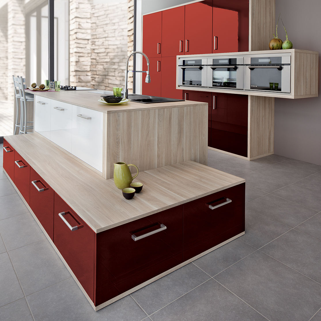 Contemporary kitchen - REFLET BLANC POLAIRE & ROUGE - PYRAM INDUSTRIES ...