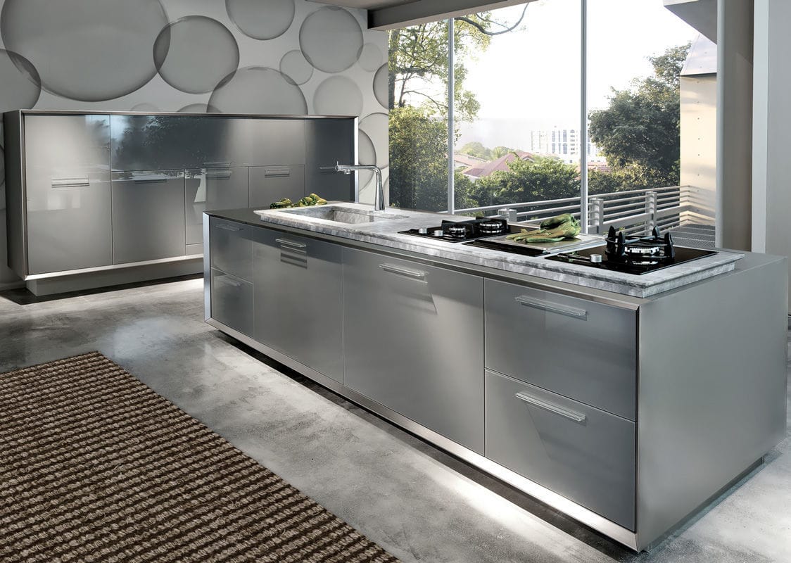 Modern kitchen - MILANO - Tisettanta - glass / marble / steel