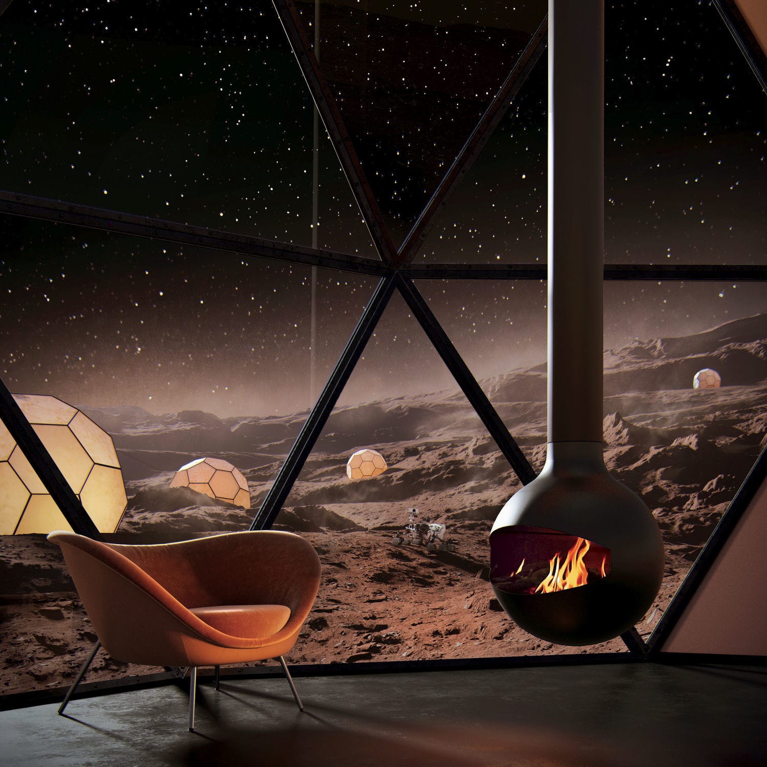 Holographic fireplace - Bathyscafocus - Focus Creation - hanging / electric / original design