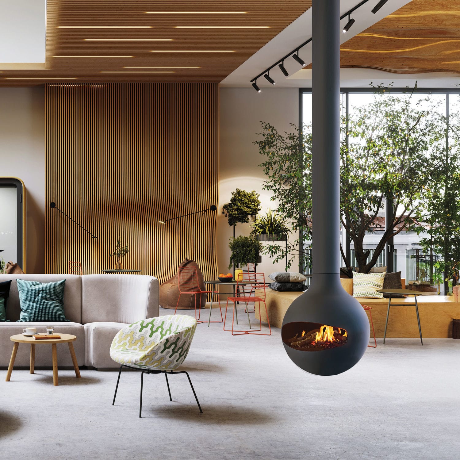 Holographic fireplace - Bathyscafocus - Focus Creation - electric / self-supporting / hanging