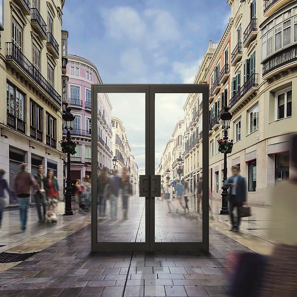 Entry door - TITANE 65 - TECHNAL - glass / aluminum / pivoting