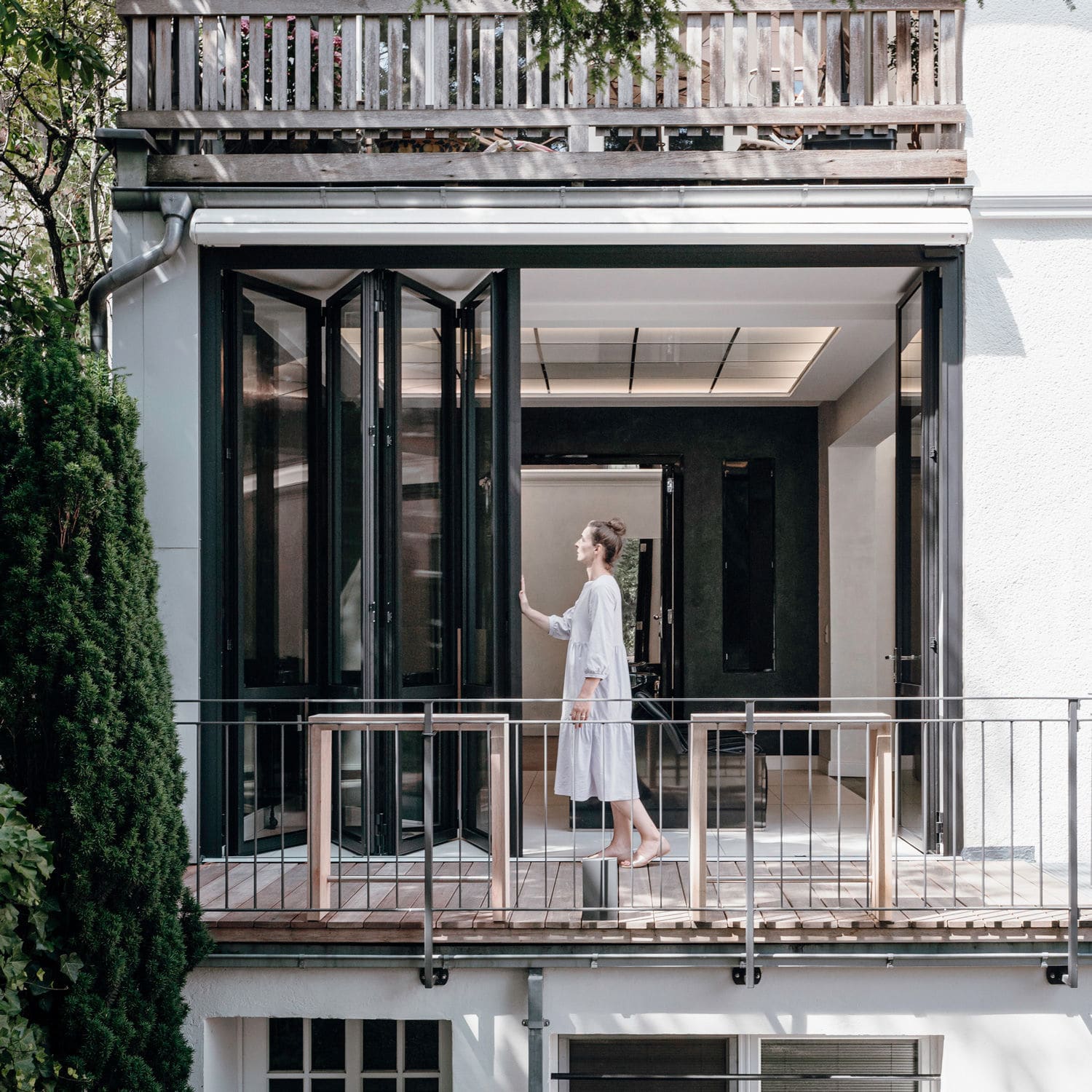 Sliding patio door - HIGHLINE - SOLARLUX - bi-fold / wooden / aluminum