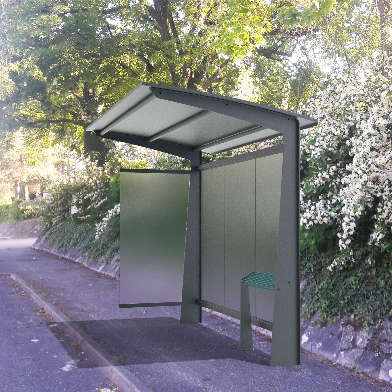 Steel bus shelter - TUB - POLYMOBYL - tempered glass