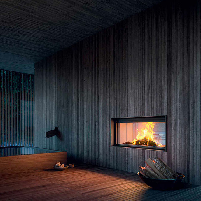 Wood-burning fireplace - PLASMA 115B - MCZ - wall-mounted / double ...