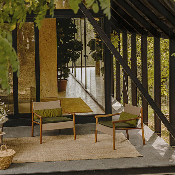 Contemporary armchair - KATA - Arper - fabric / oak / steel