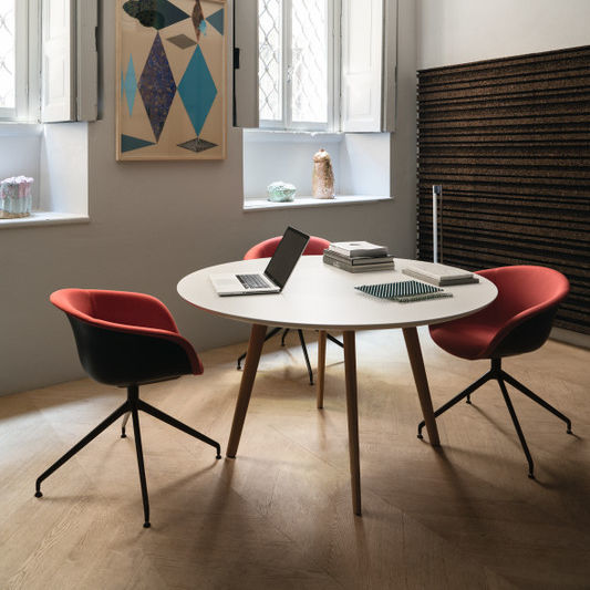 Contemporary dining table - GHER - Arper - MDF / oak base / round