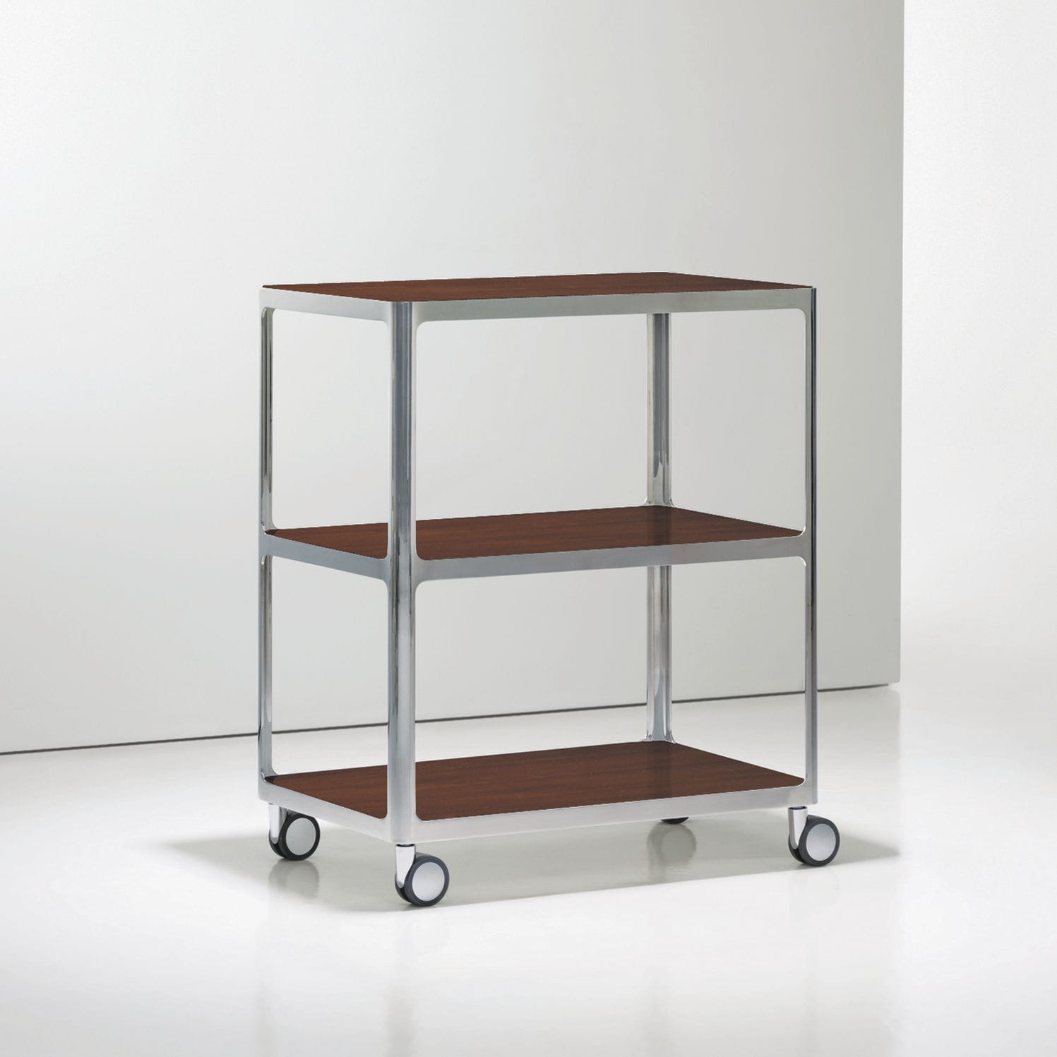 Polished stainless steel trolley - Zerin - BERNHARD design - oak ...