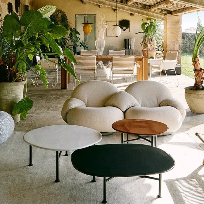 Contemporary coffee table - CARMEL - GUBI - ceramic / metal base / round