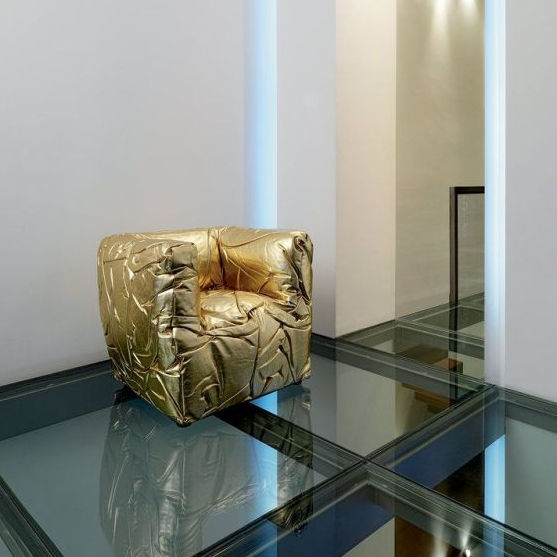 Original design armchair - SPONGE - edra - leather / steel / golden