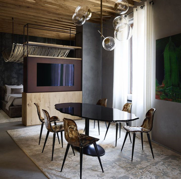 Contemporary dining table - Egeo - edra - glass / painted metal base ...