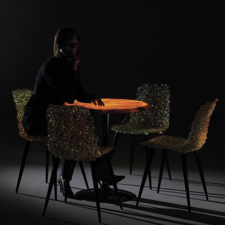 Contemporary table - FULL MOON - edra - stone / alabaster / metal base