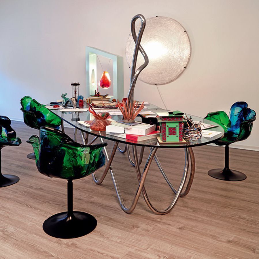 Original design table - Capriccio - edra - tempered glass / stainless ...