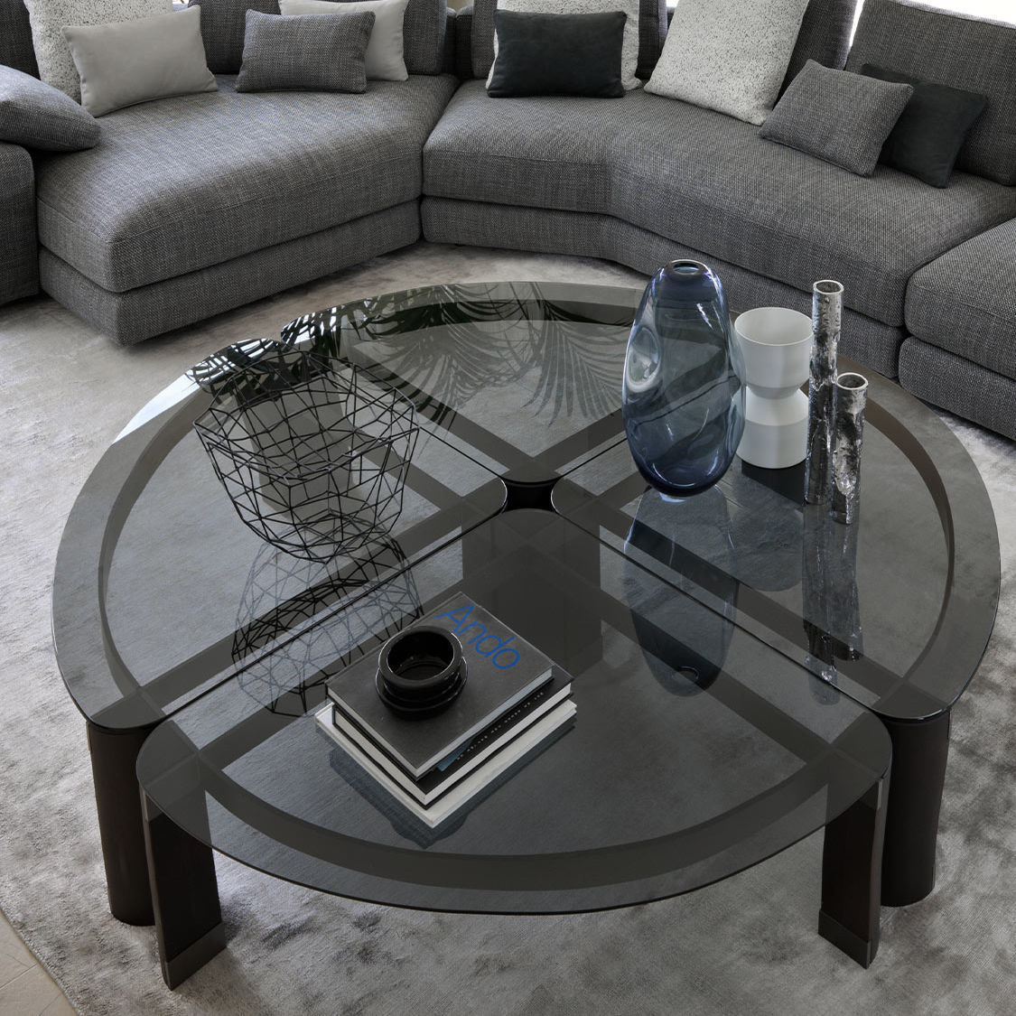 Contemporary coffee table - QUARTETTO - Flou - glass / ash base / round