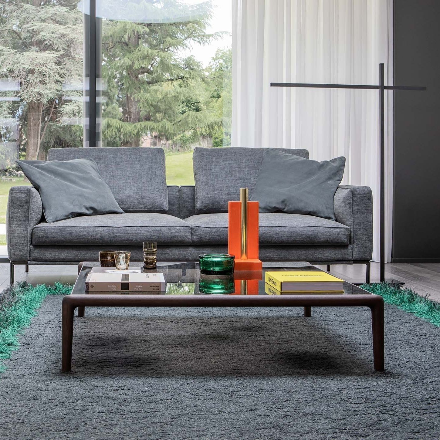 Contemporary coffee table - Gaudí - Flou - glass / metal / solid wood base