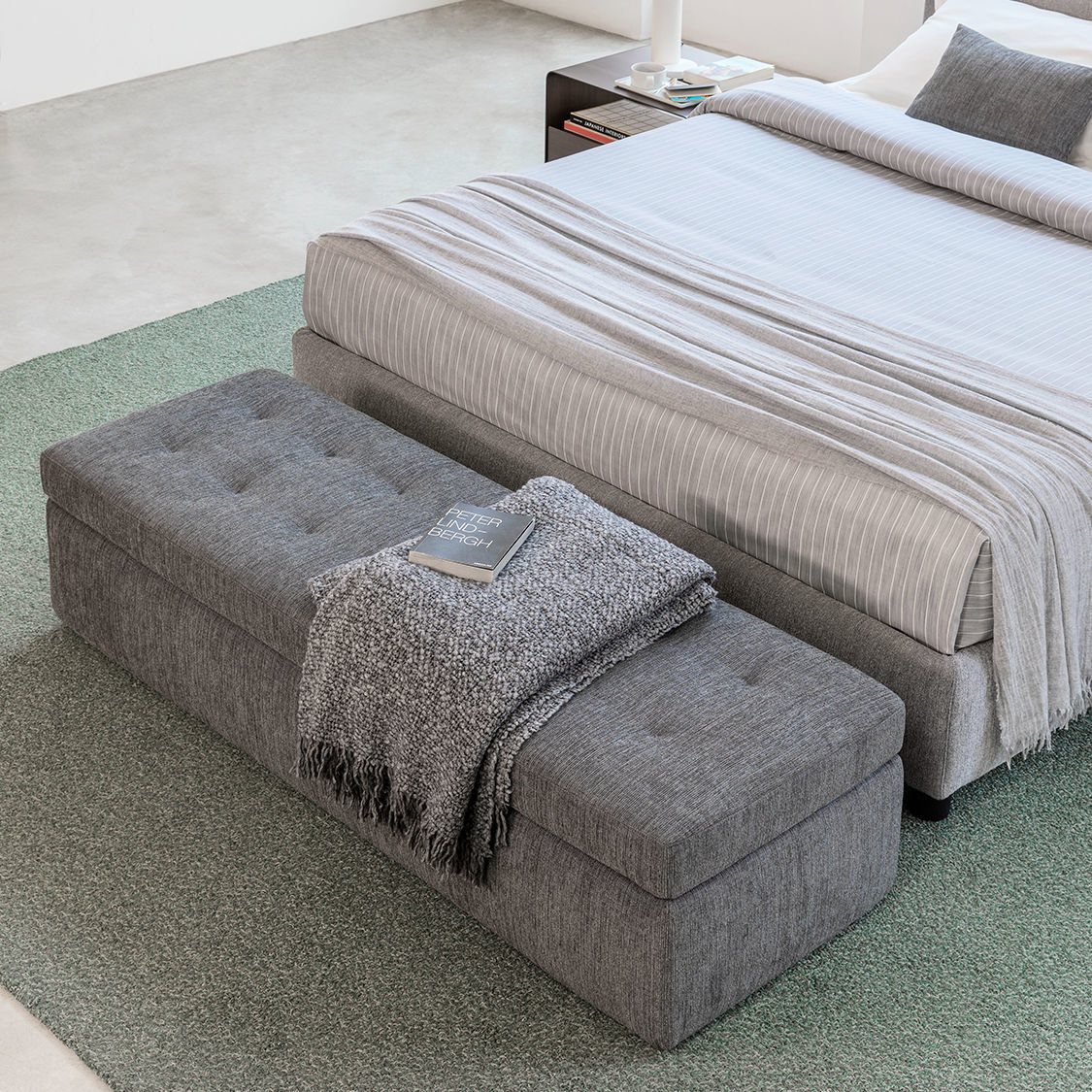Contemporary bed bench - Iko - Flou - fabric / leather / home