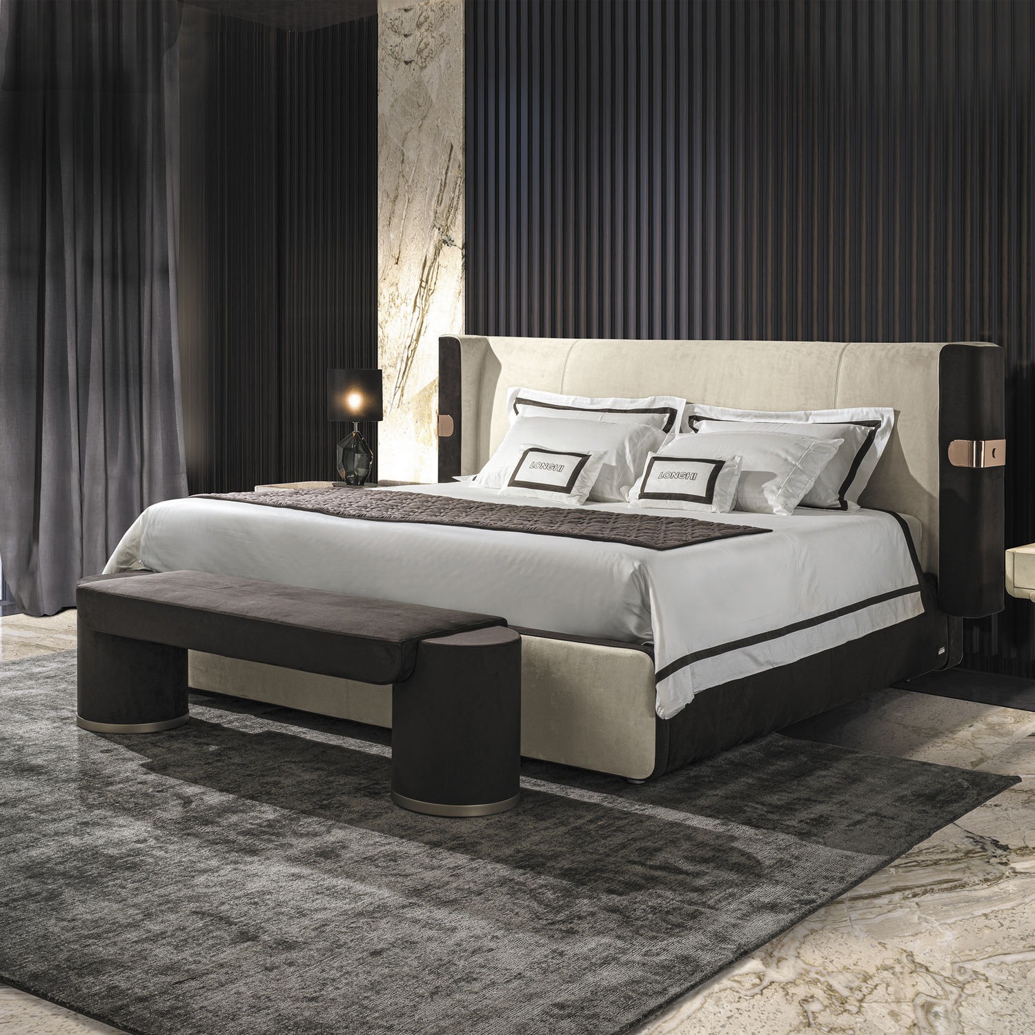 Double bed - MI - LONGHI S.p.a. - contemporary / upholstered / with ...