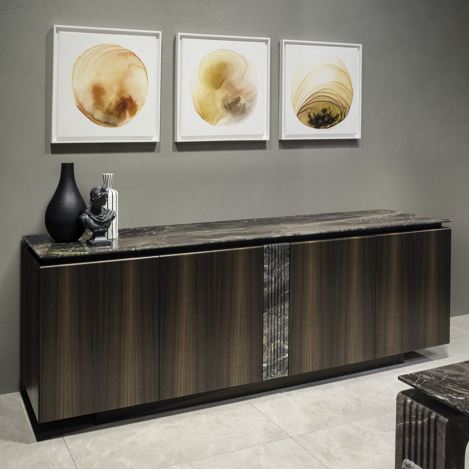 Contemporary sideboard - KIMMEL - LONGHI S.p.a. - wooden / leather / marble