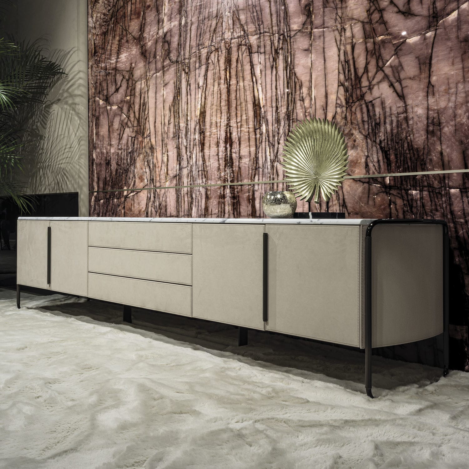 Contemporary sideboard - STEVEN - LONGHI S.p.a. - wooden / metal / leather