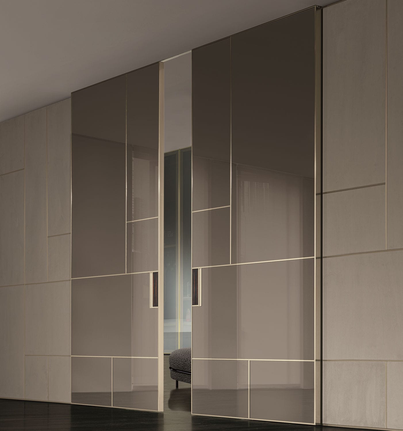 Sliding door - LAND - LONGHI S.p.a. - interior / wooden / glass