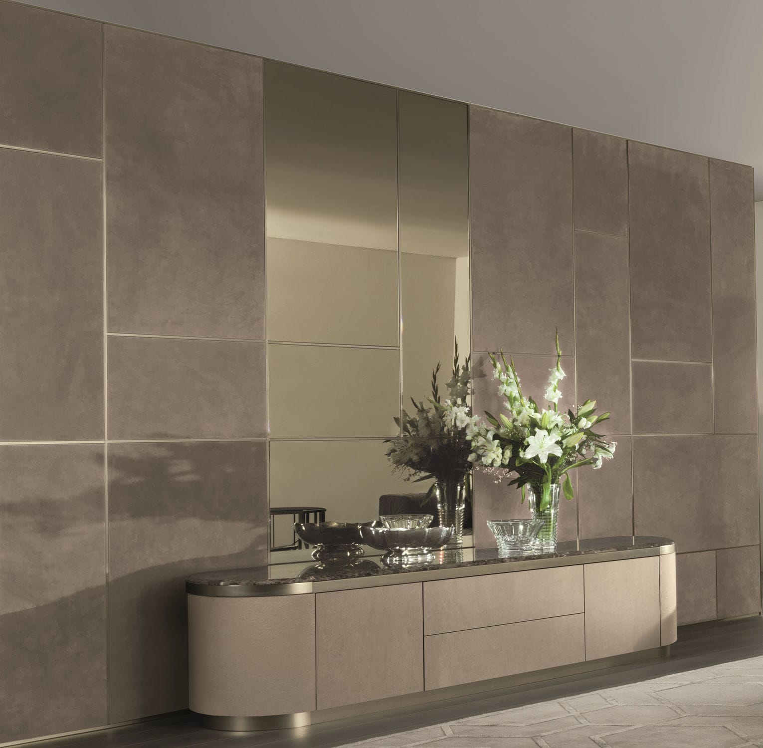 Contemporary living room wall unit - LAND - LONGHI S.p.a. - walnut ...