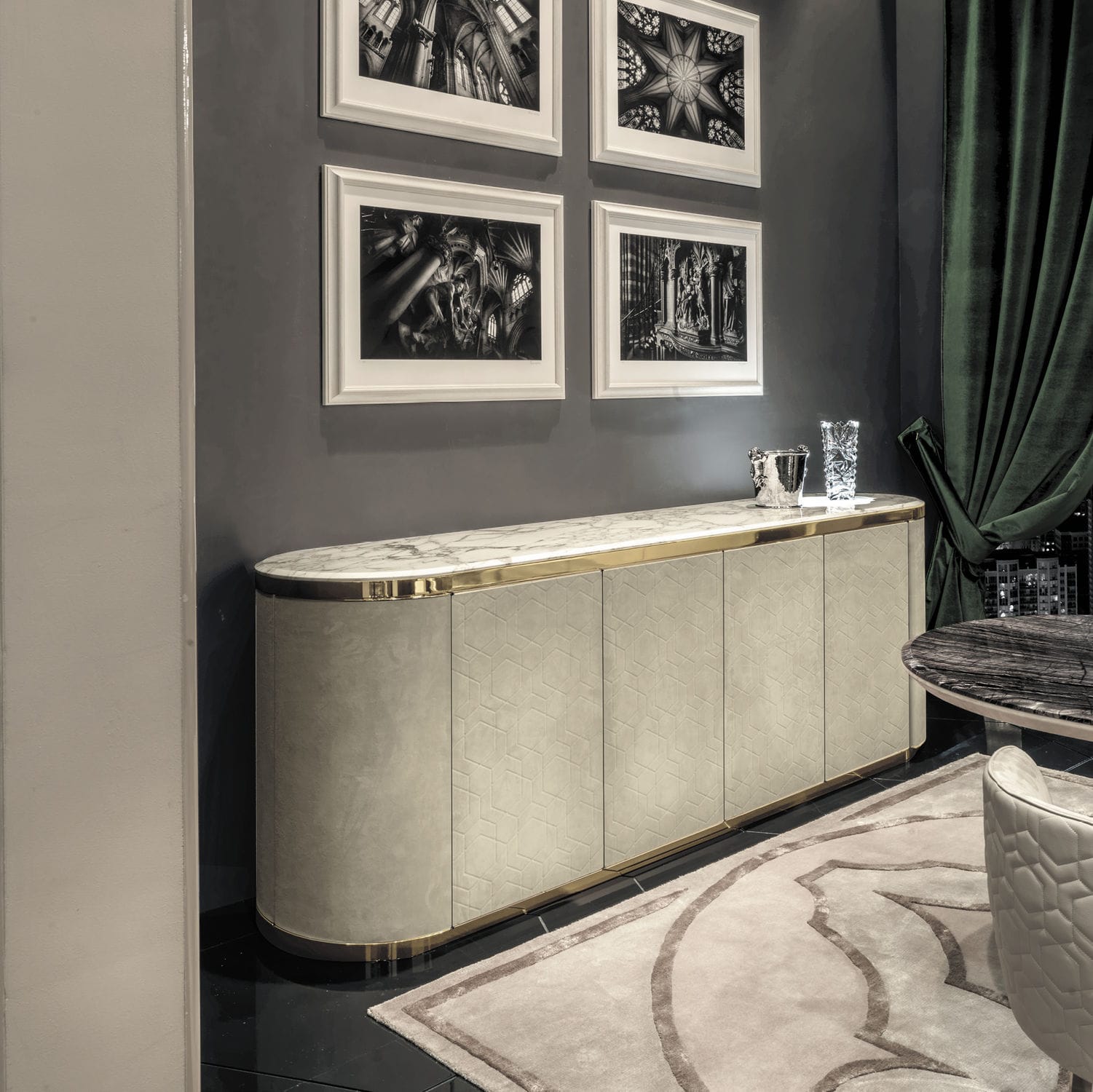 Contemporary sideboard - GORDON - LONGHI S.p.a. - wooden / leather / marble