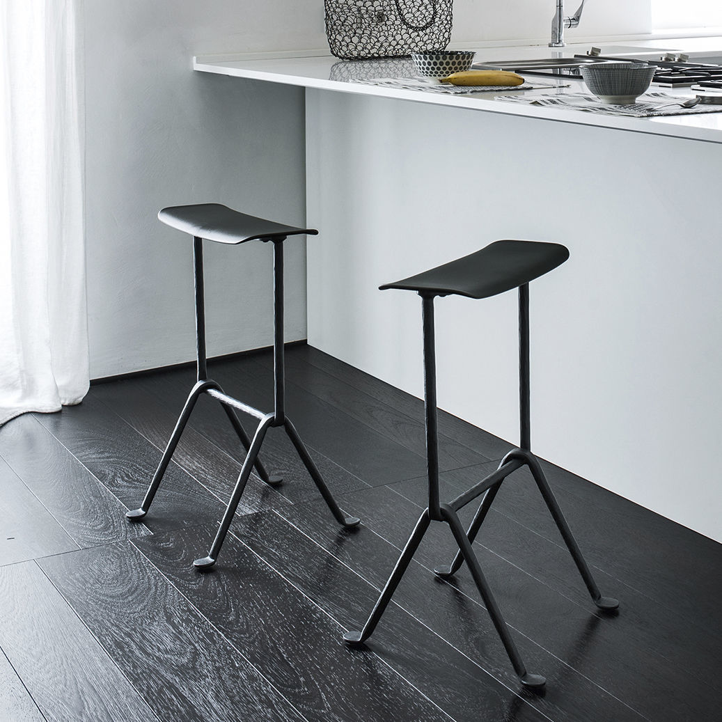 Contemporary bar stool - Officina - MAGIS - leather / fabric / beech
