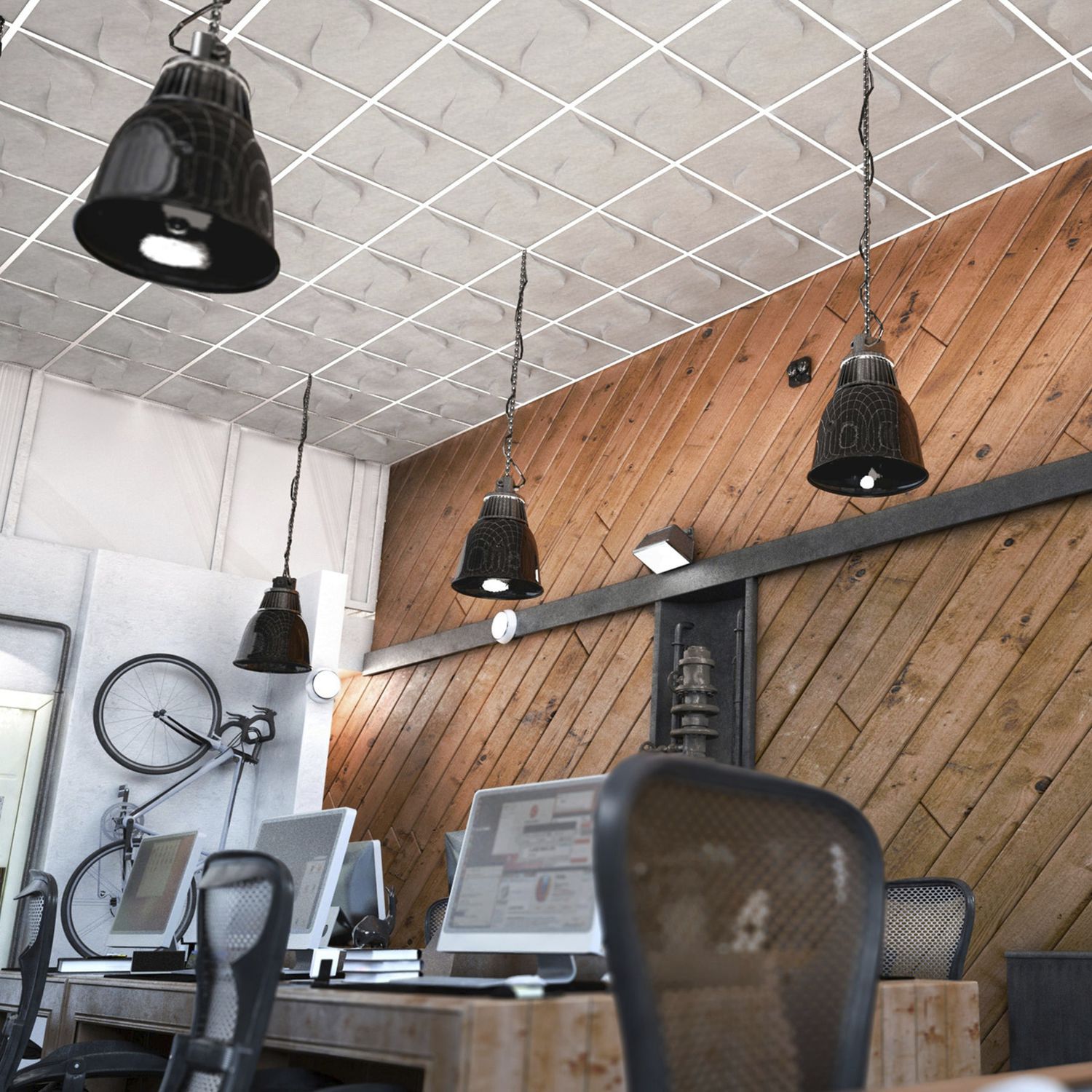 PET suspended ceiling - Twist FeltForms - MIO - recycled plastic / tile ...