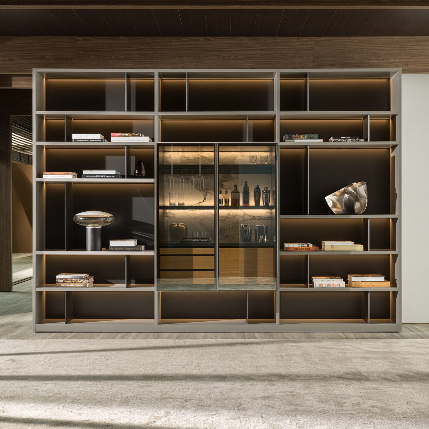 Free-standing bookcase - 505 - Molteni&C - modular / contemporary / oak