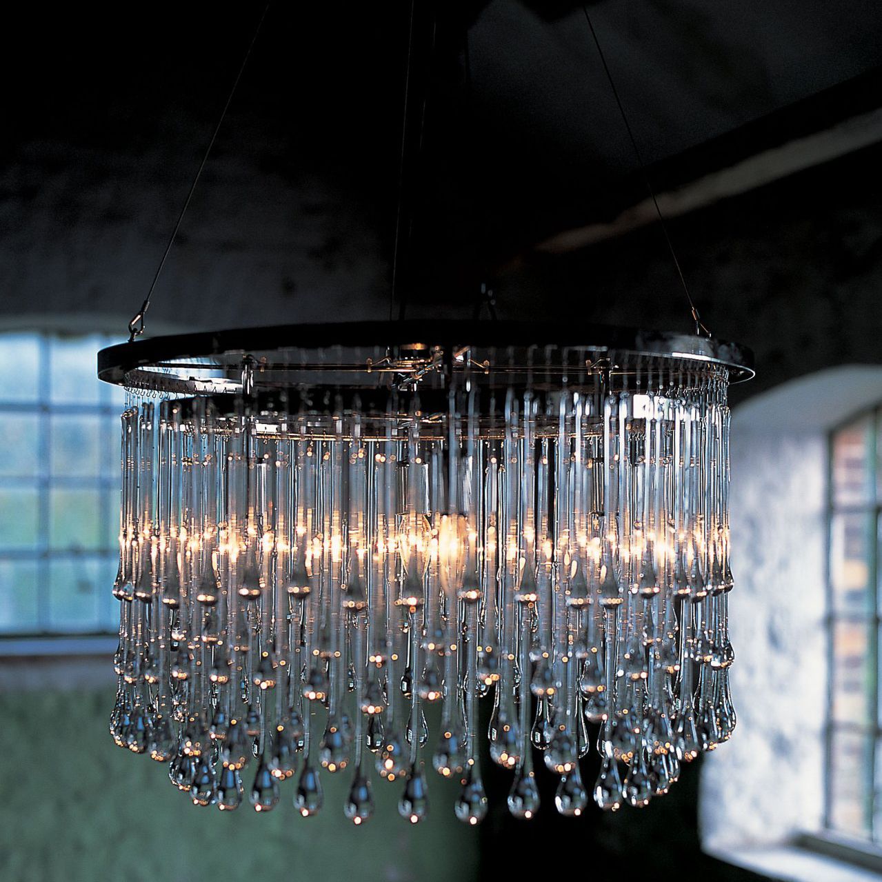 Contemporary chandelier - LIGHT DRIZZLE - OCHRE - glass / nickel