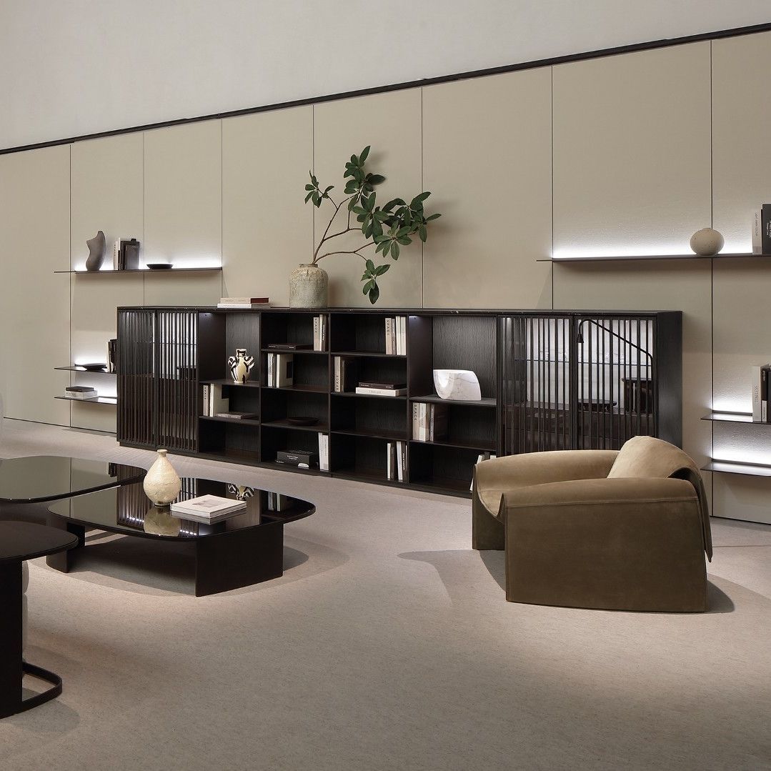 Contemporary living room wall unit - CODE - Poliform - lacquered wood ...