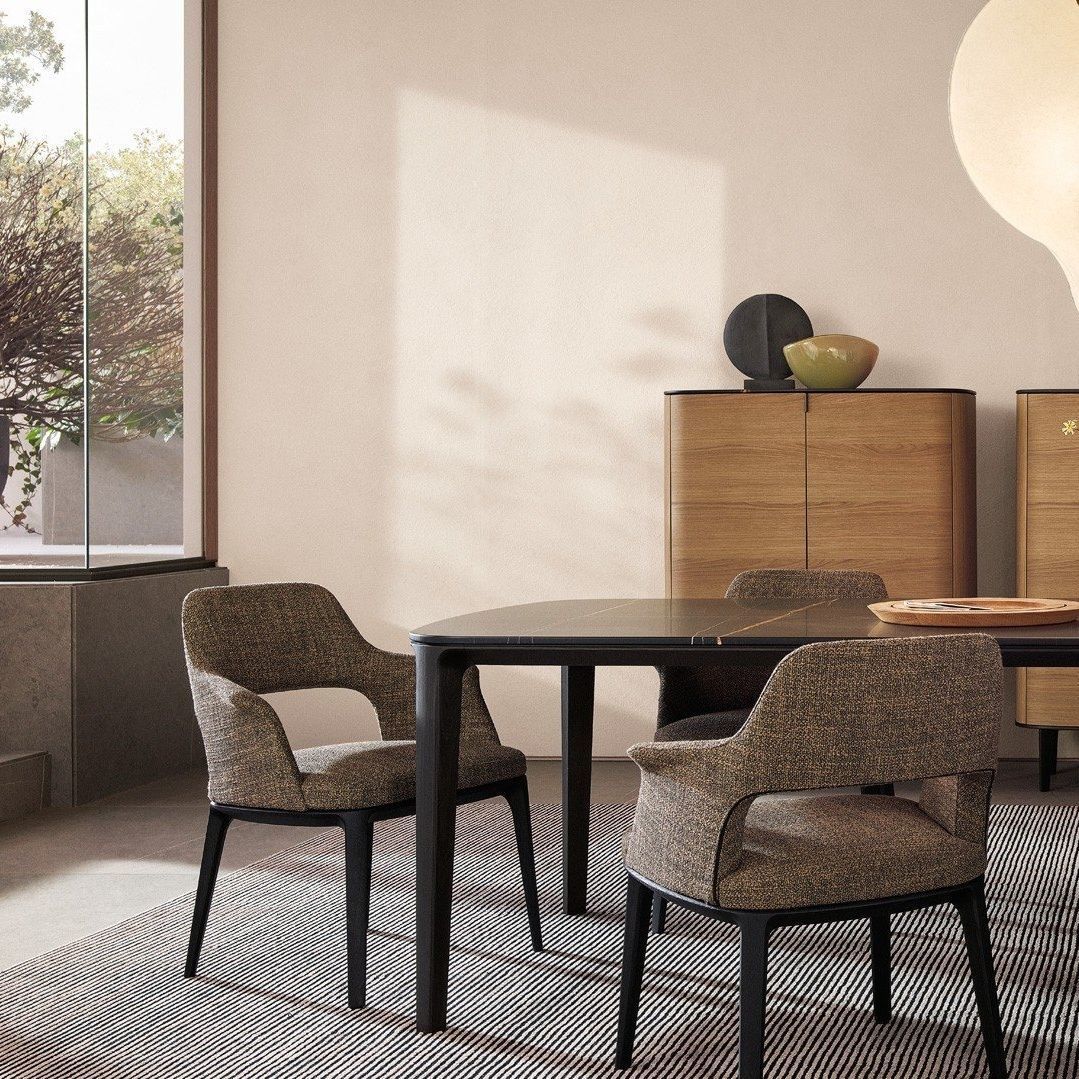 Contemporary table - HENRY - Poliform - wood / glass / marble