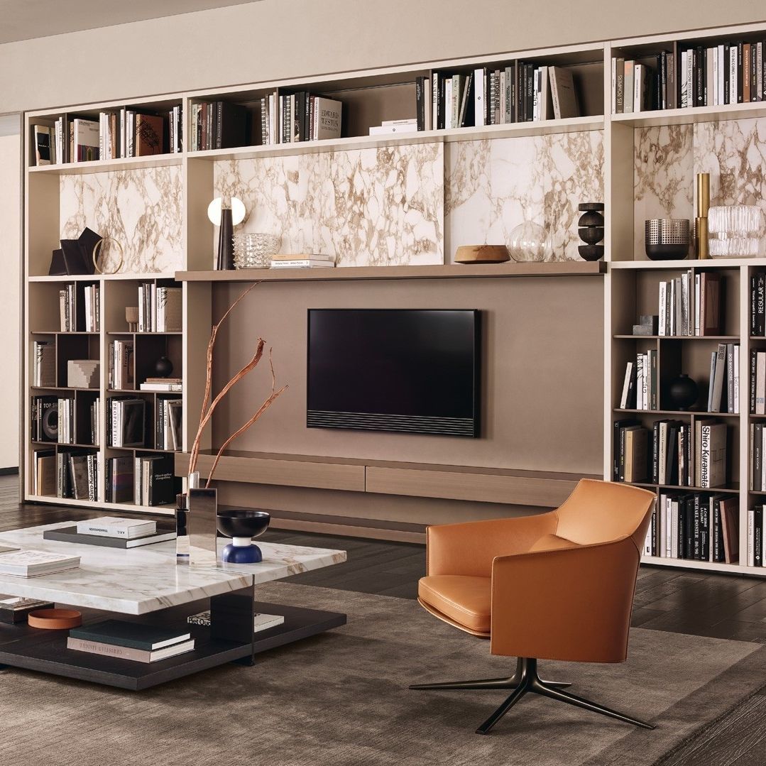 Contemporary living room wall unit - Poliform - lacquered wood / wood ...