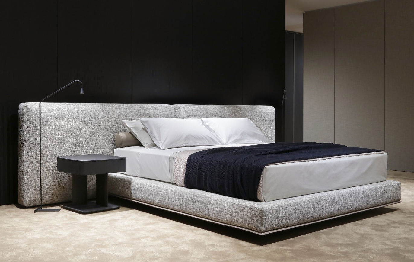 Double bed - BRERA - Poliform - contemporary / with upholstered headboard / leather