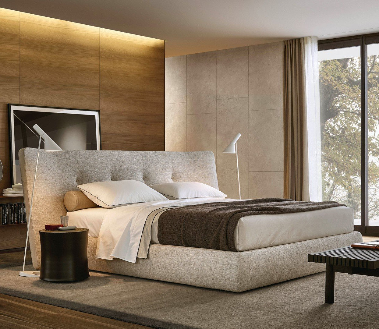 Double bed - REVER - Poliform - contemporary / upholstered / with ...