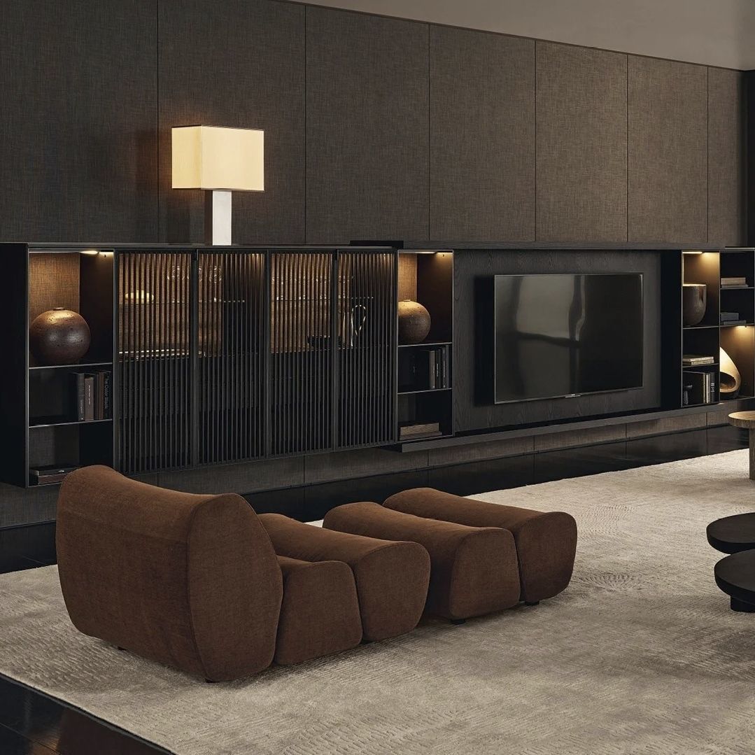 Contemporary living room wall unit - CODE - Poliform - melamine / lacquered wood / glass