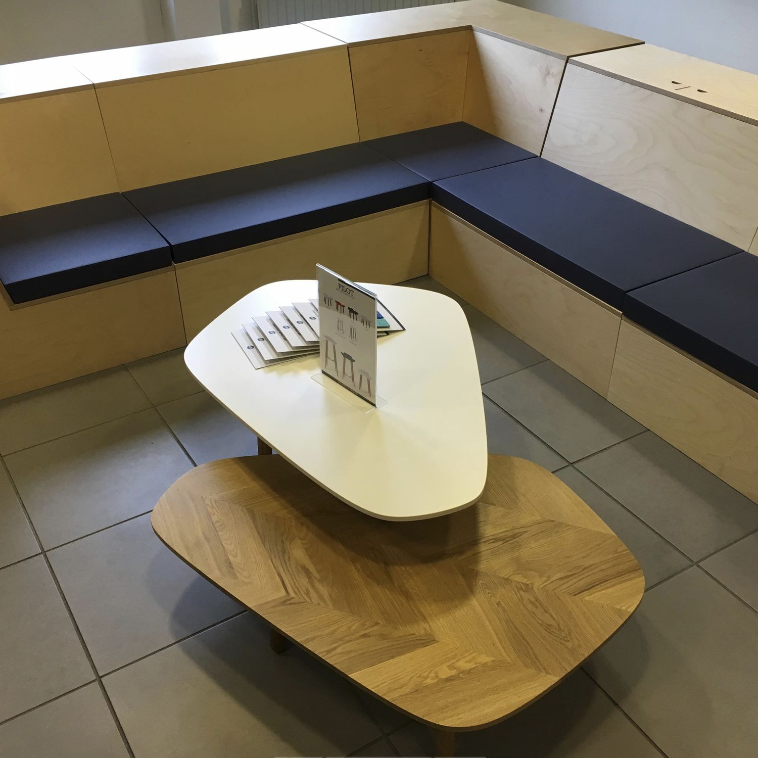 Contemporary side table - PILOT - SDC_lab - oak / HPL / wooden base