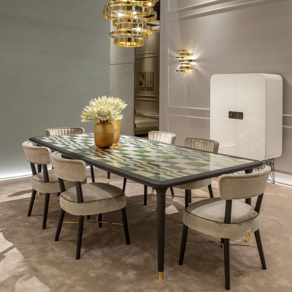 Contemporary dining table - Caius - Black Tie - ash / fabric / wooden base