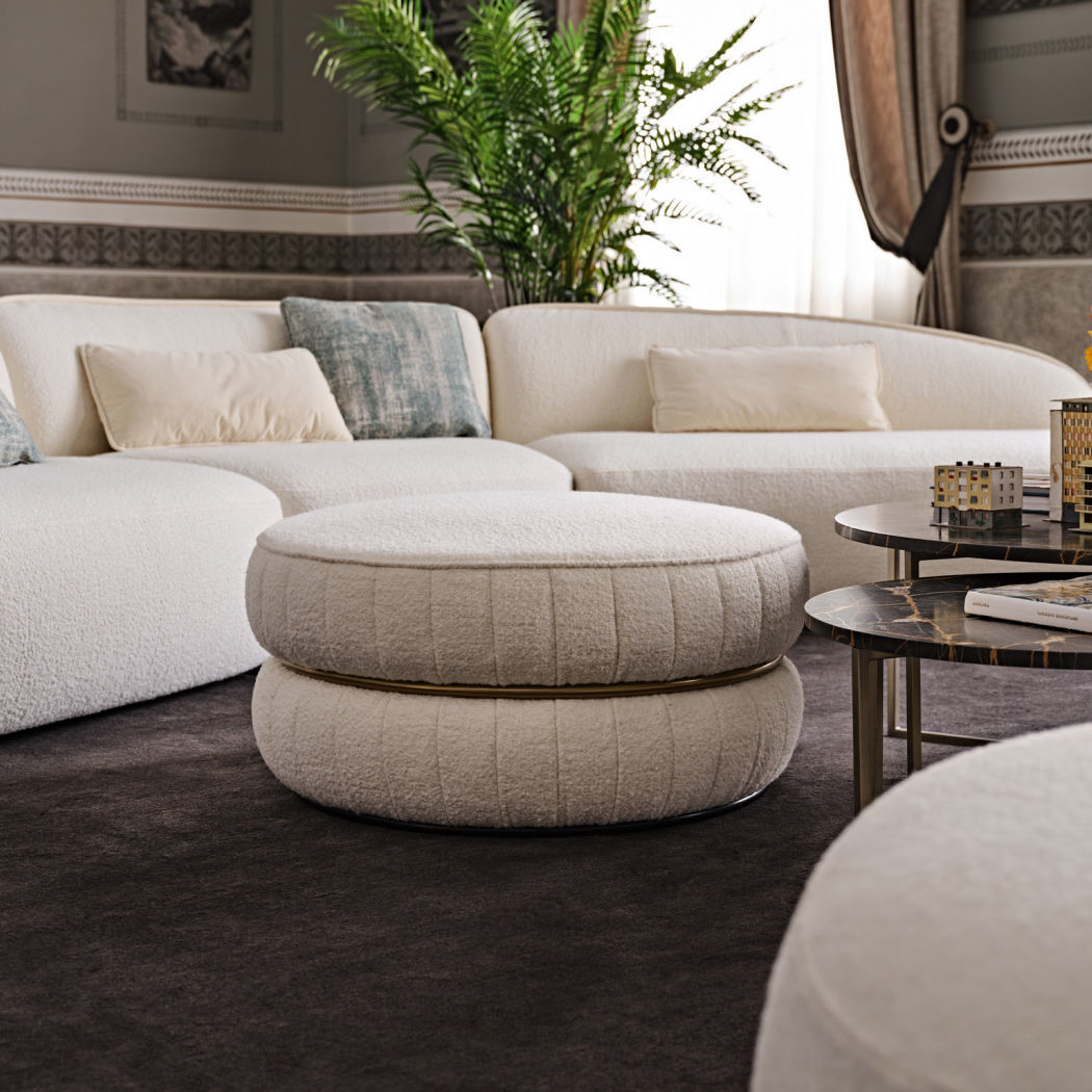 Contemporary ottoman - Lillo - Black Tie - fabric / round / upholstered