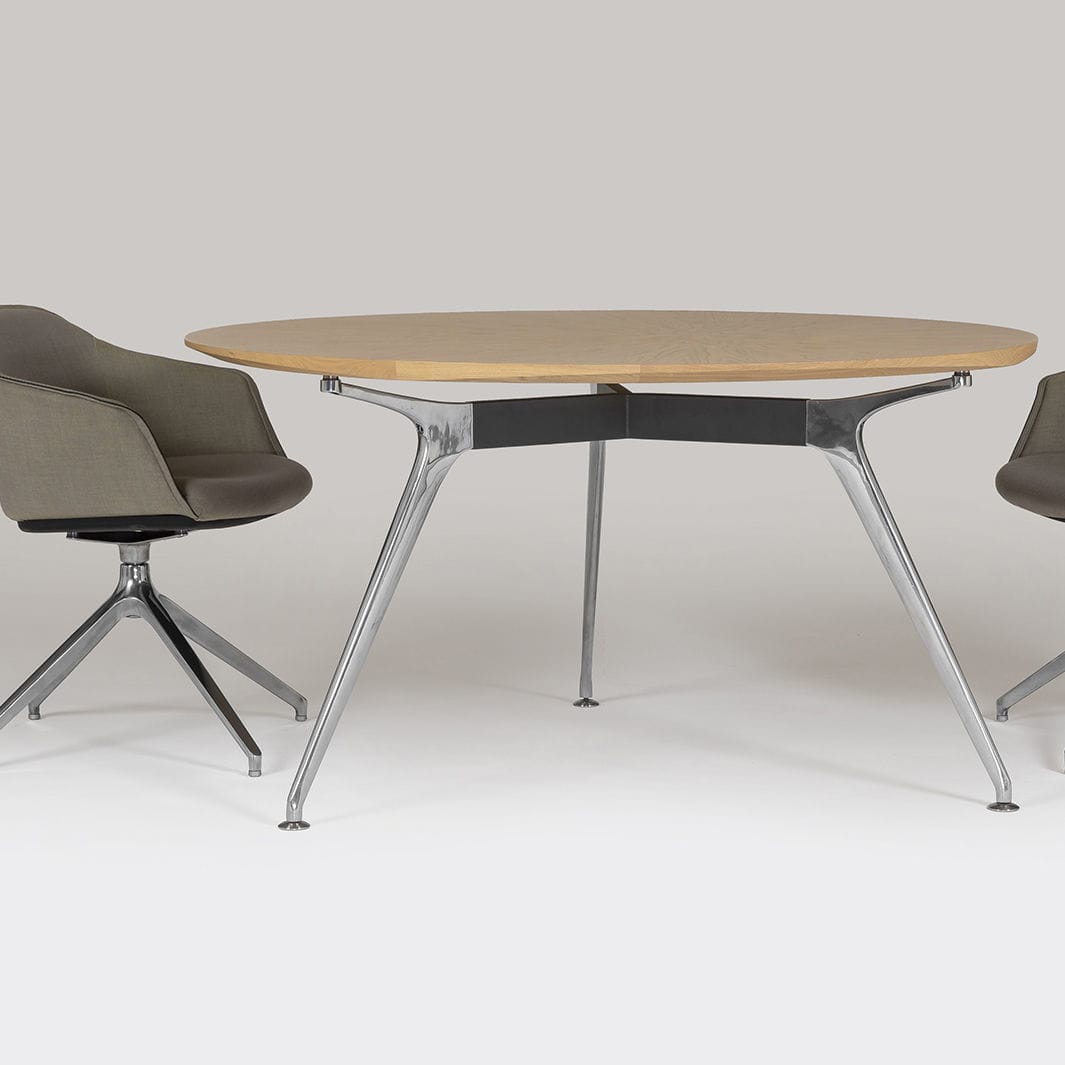 Contemporary table - OMEGA - WILLIAM HANDS - steel / aluminium / steel base