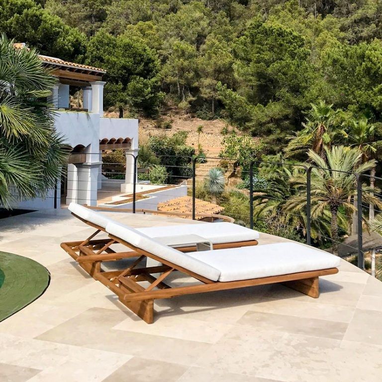 Contemporary sun lounger - ZEN - G&G italia - fabric / teak / rope