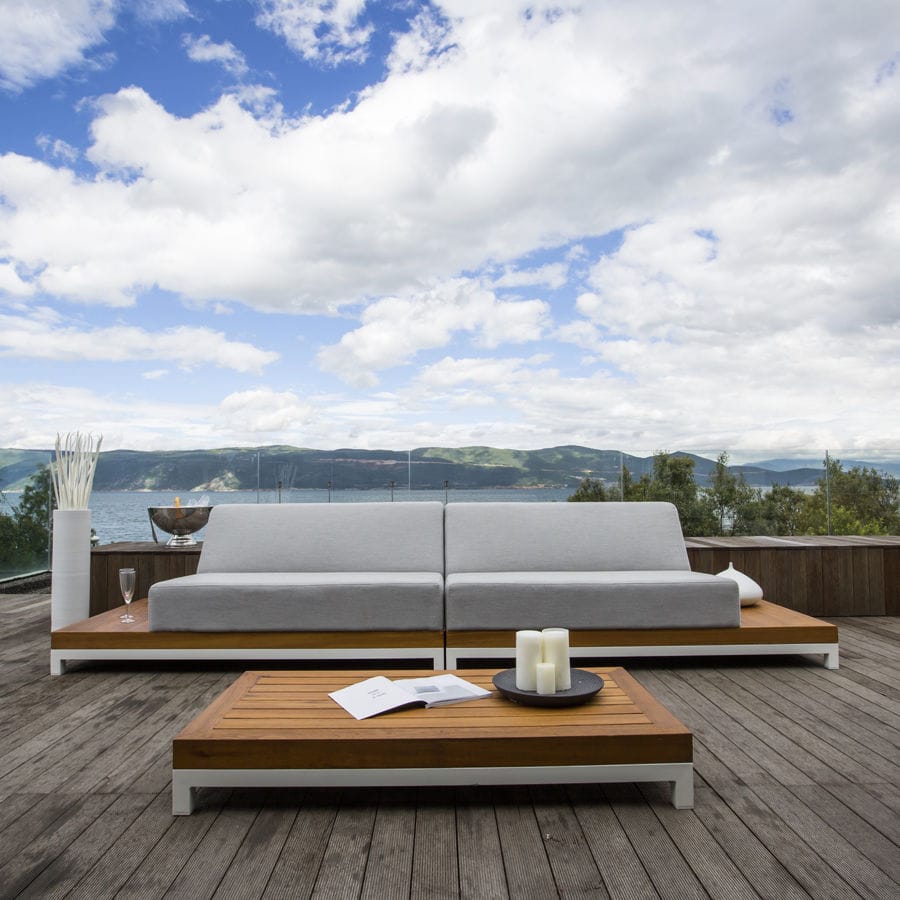 Contemporary lounge garden set - IVORY - GRATTONI S.R.L. - aluminum / teak / Sunbrella®