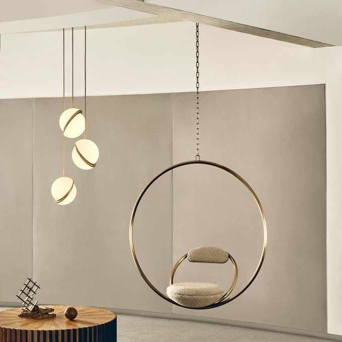 Contemporary hanging chair - HOOP - Lee Broom - fabric / steel ...