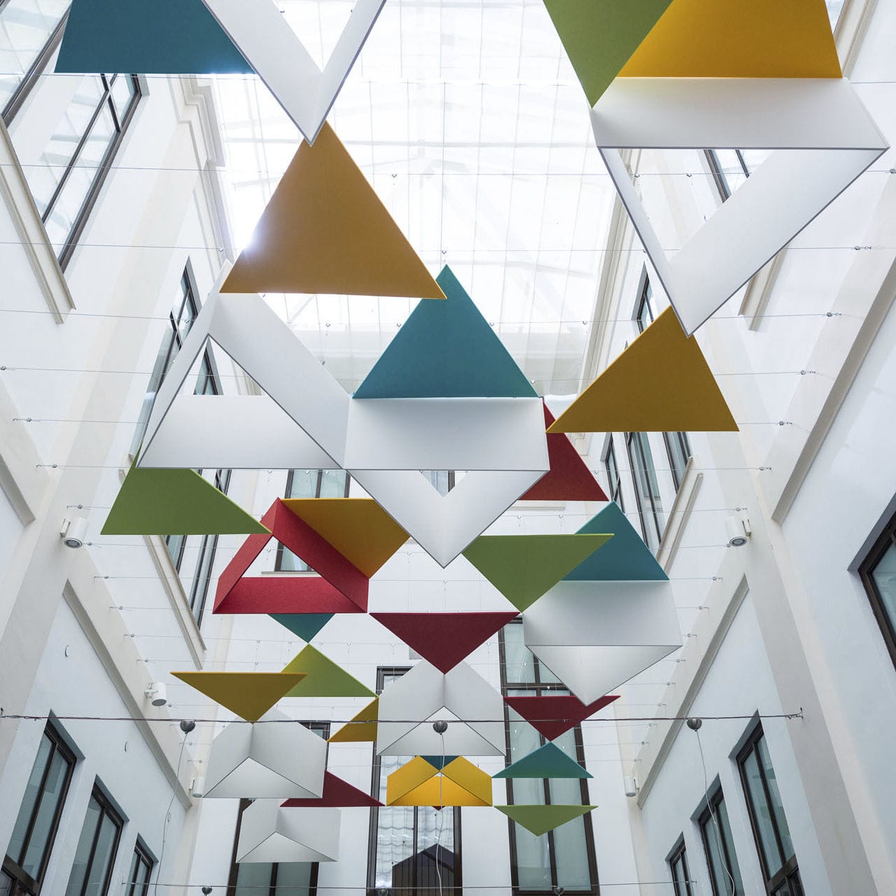 Ceiling acoustic panel - ECOcloud - Aistec - hanging / PET / triangular