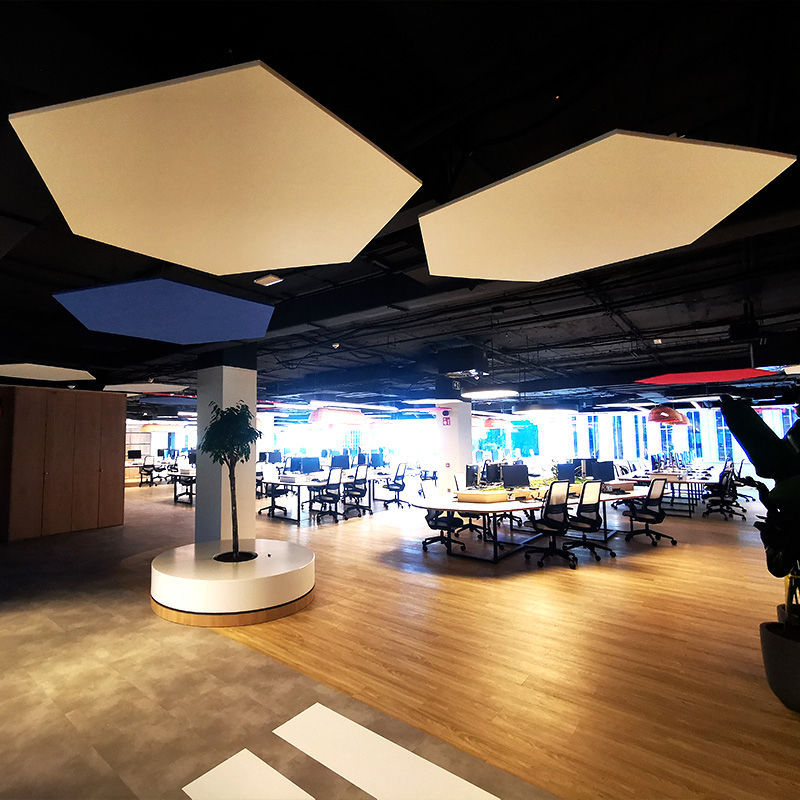 Ceiling acoustic panel - ECOcloud - Aistec - hanging / PET / textured