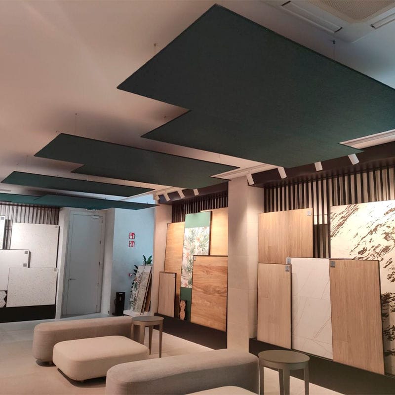 Ceiling acoustic panel - ECOcloud - Aistec - hanging / PET / rectangular