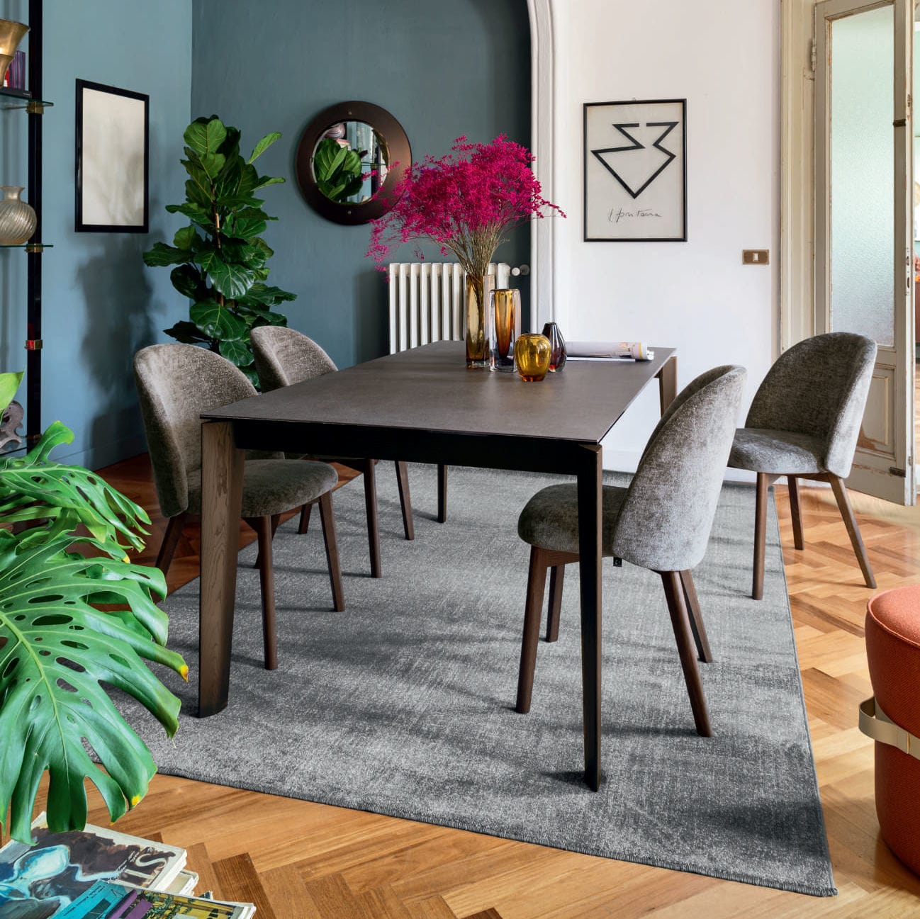 Contemporary table - BAND - Connubia - ceramic / wooden base / rectangular