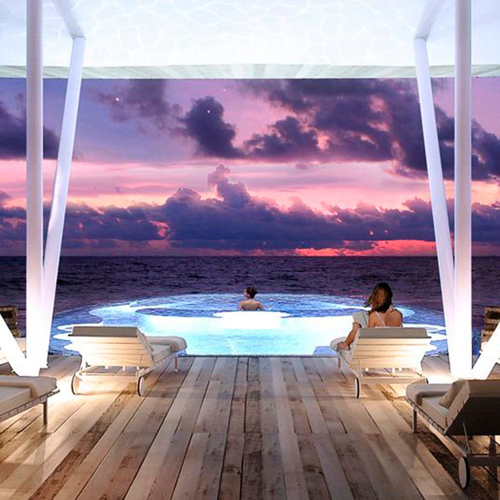 Overflow swimming pool - SPA4 - curved / outdoor / indoor